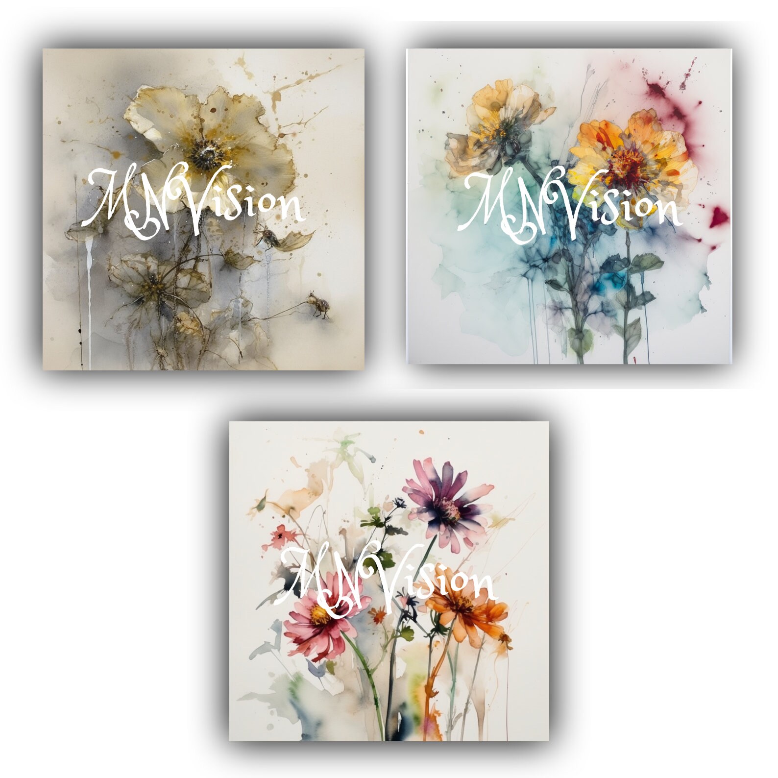Loose Watercolor Flowers Poster, Watercolor Flowers, Home Decor, Wall ...