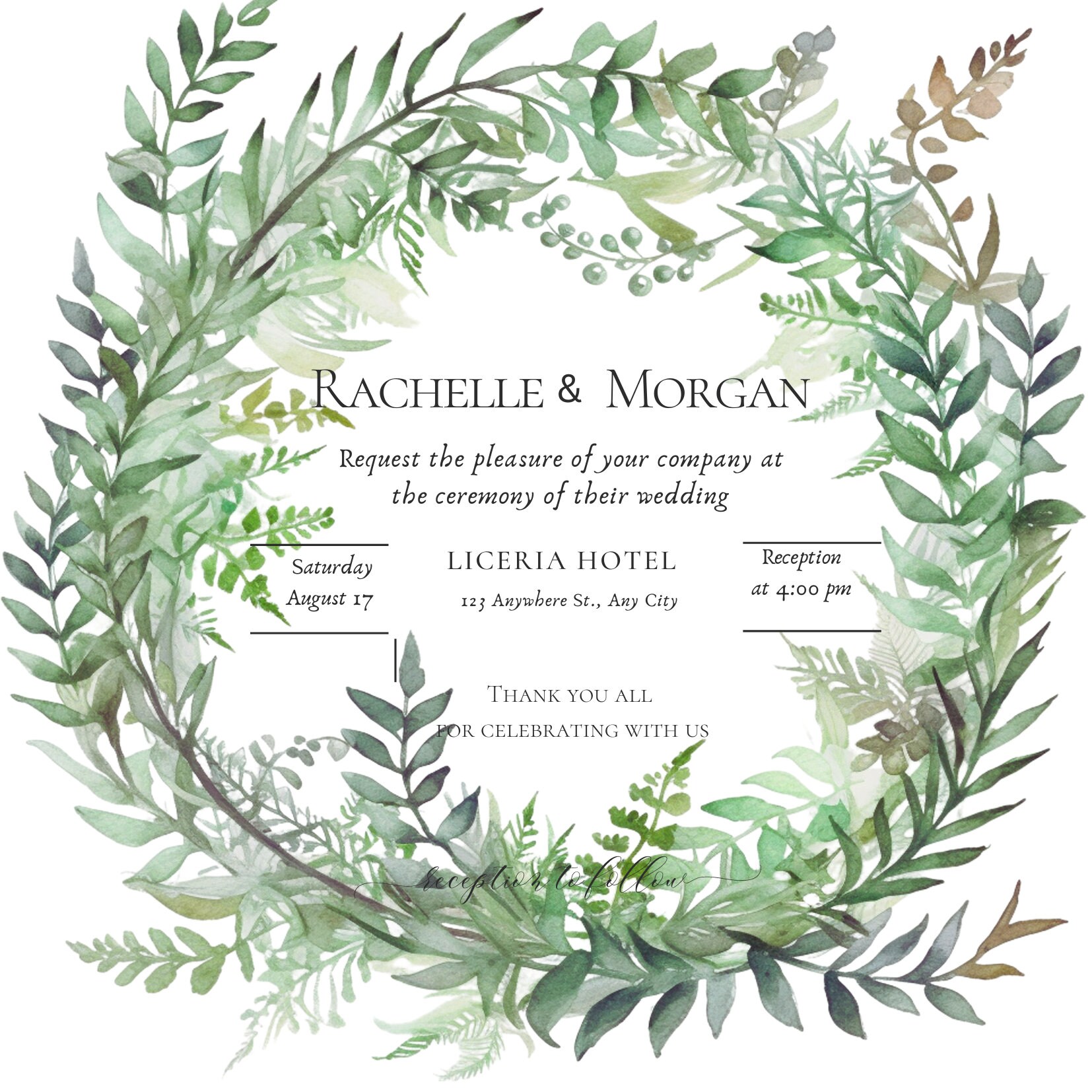 Fern Wreath Watercolor, Fern Frame, Delicate Soft Frame for Wedding ...
