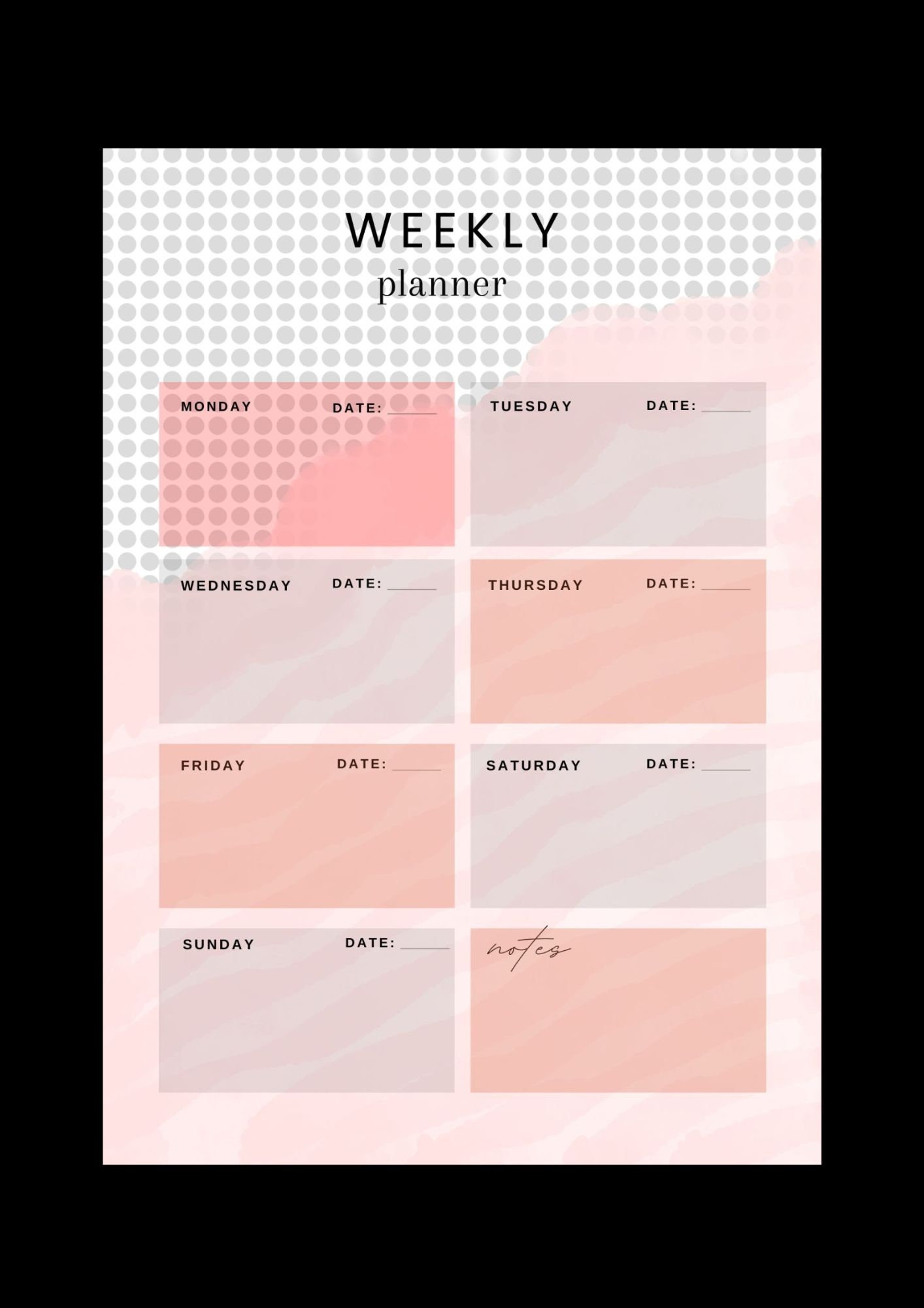 Abstract Red Black Printable Notebook, Weekly Mood Tracker, Printable ...