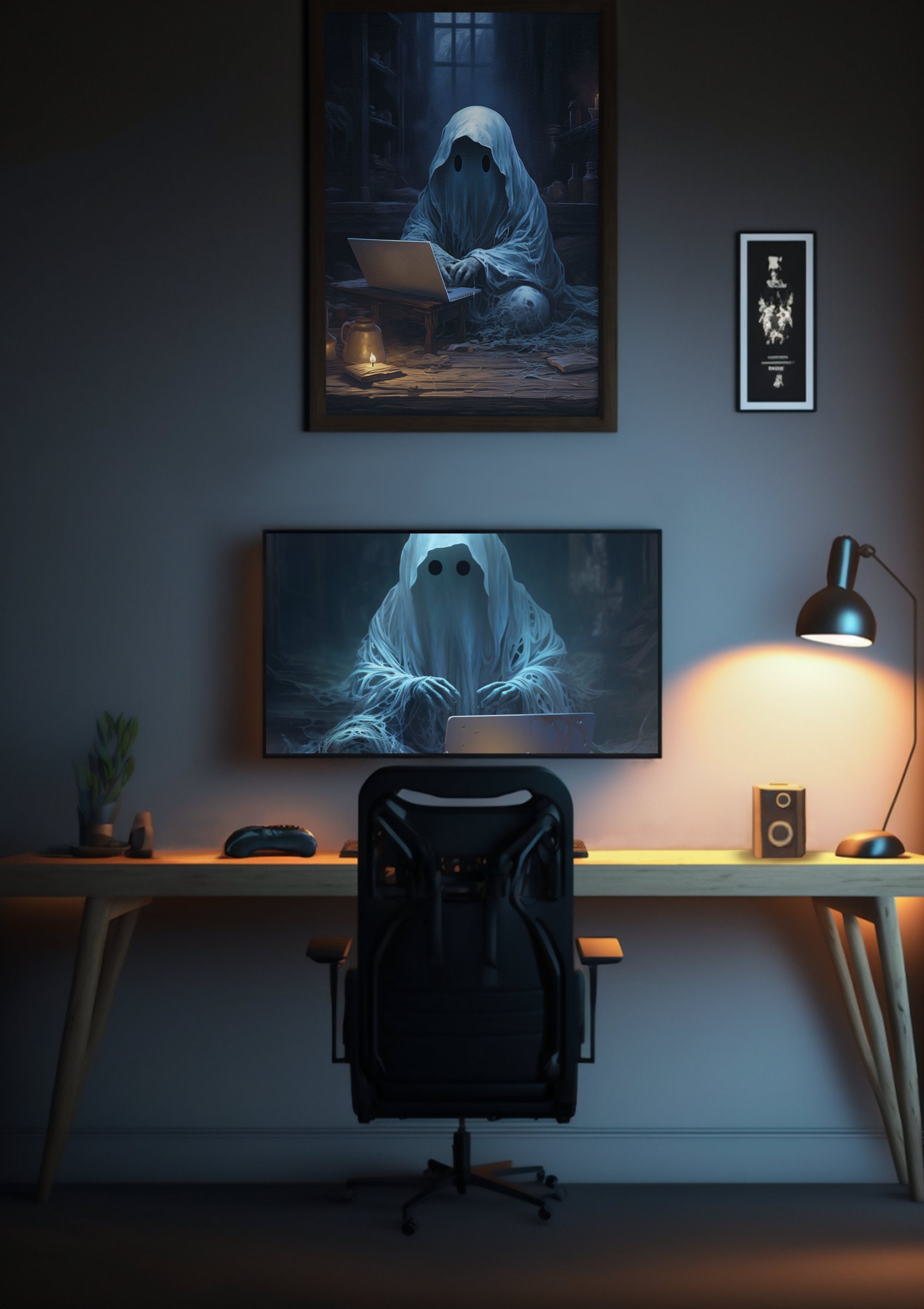 Ghost & Computer Poster Sheeted Ghost Art Print Little - Etsy