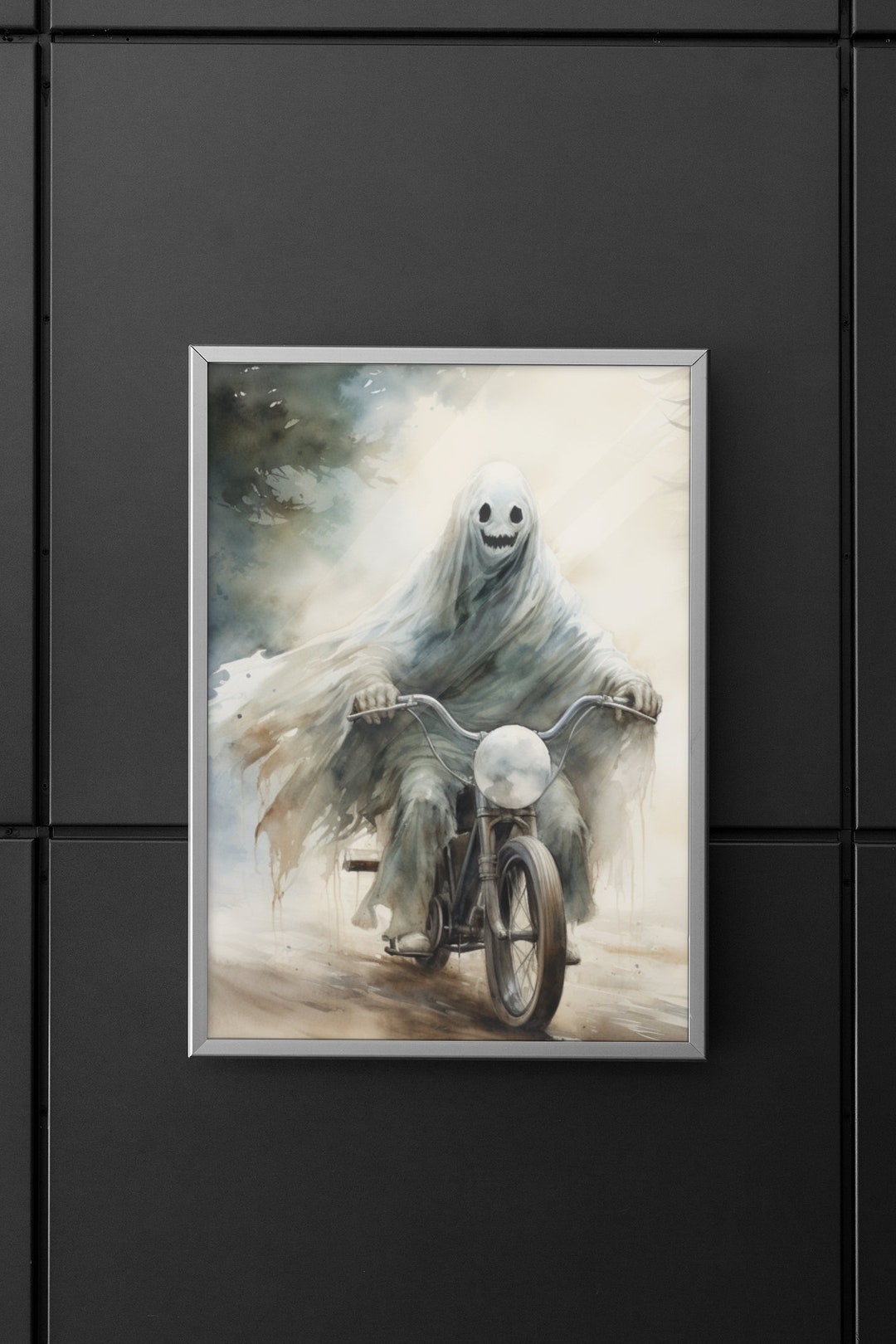 Ghost on the Bike Poster, Sheeted Ghost Art Print, Little Ghostface ...