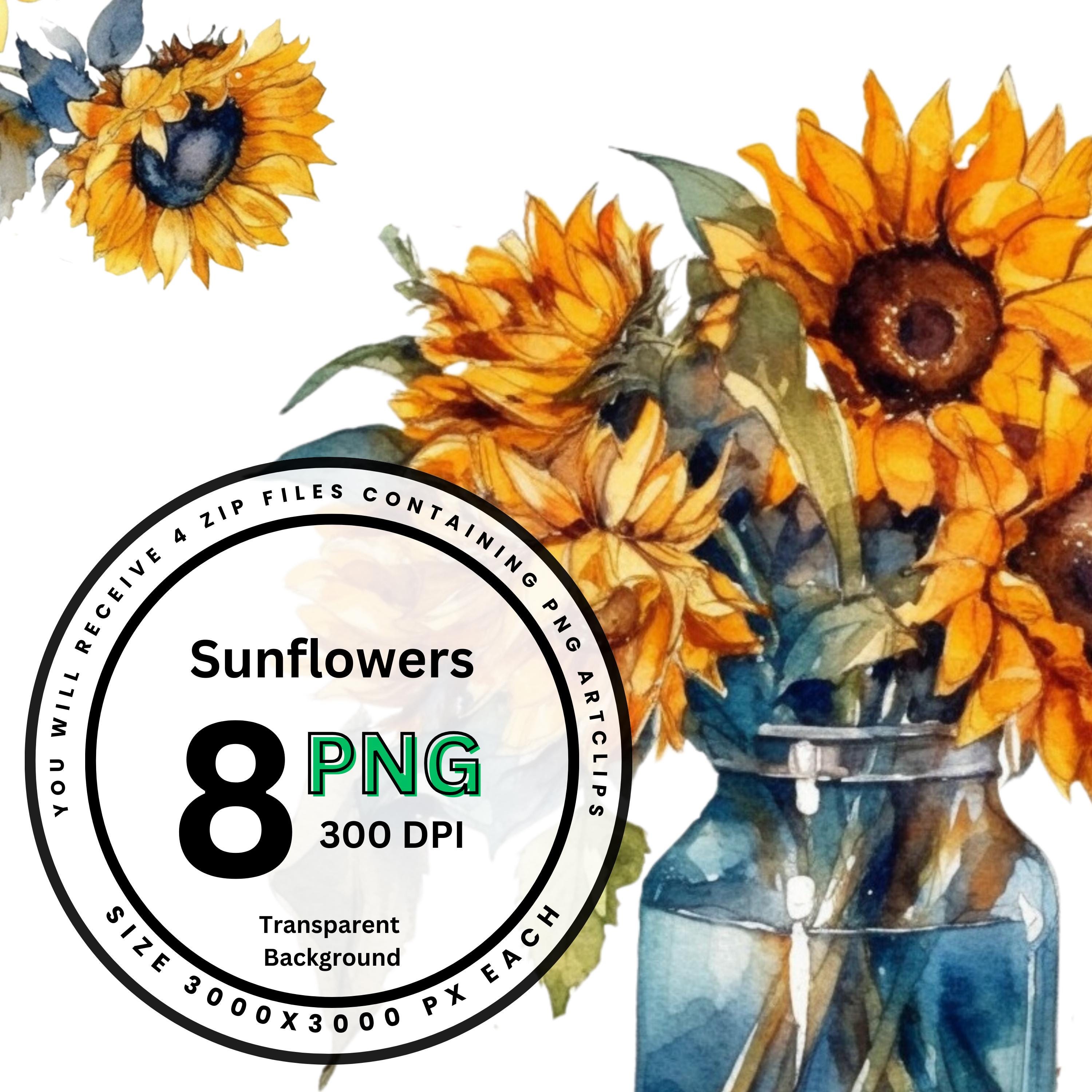 Watercolor Sunflowers Clipart Set | 8 Botanical PNG | Instant Download ...