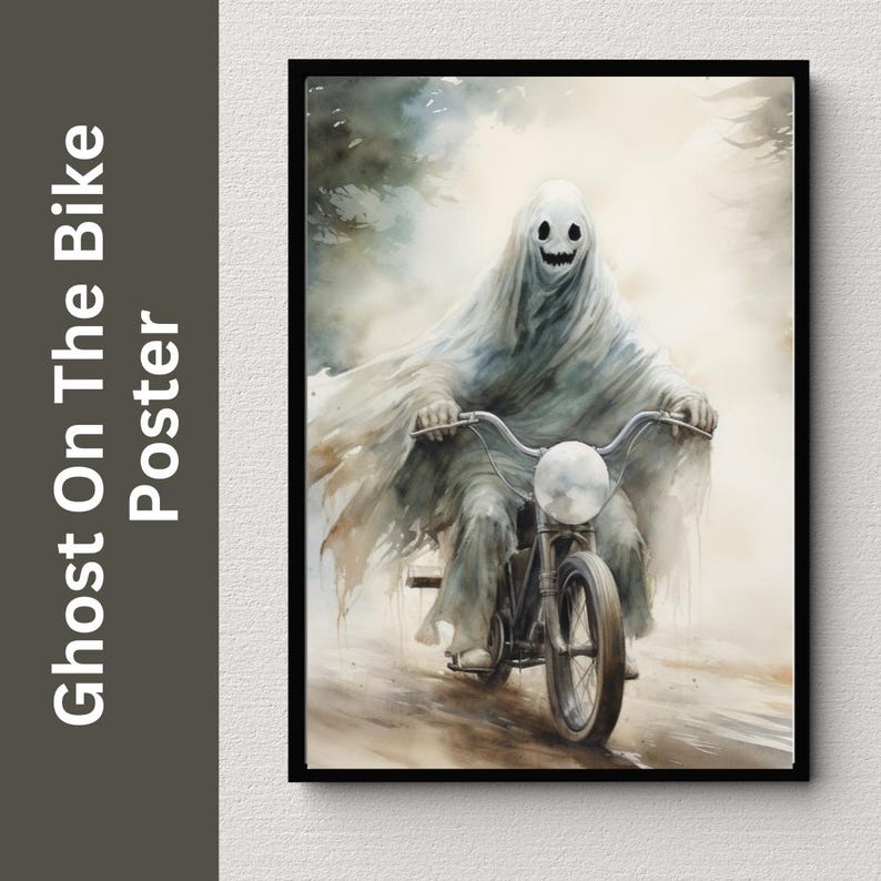Ghost on the Bike Poster, Sheeted Ghost Art Print, Little Ghostface ...
