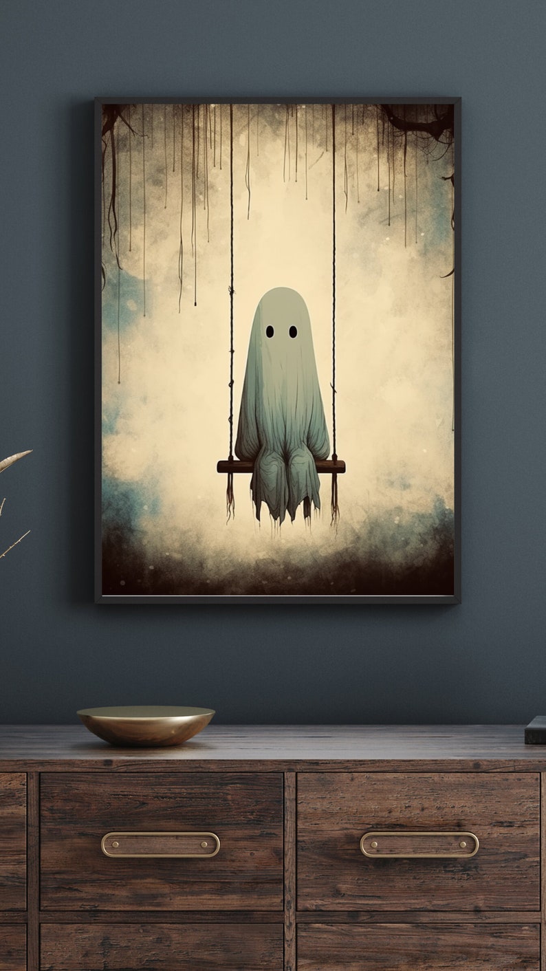 Ghost on the Swing Poster, Sheeted Ghost Art Print, Little Ghostface ...