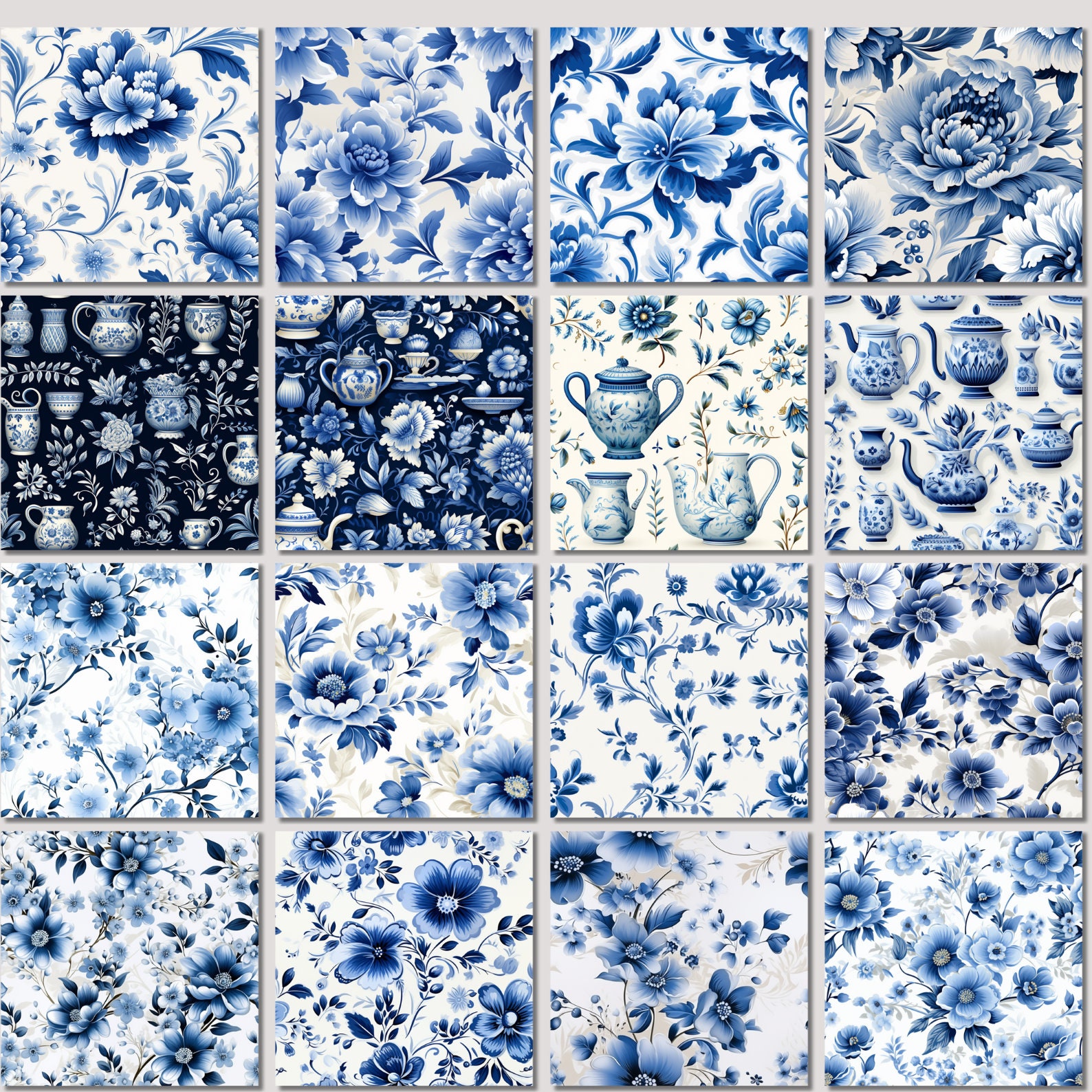 Blue and White Porcelain Seamless Patterns, Porcelain Textile Digital ...