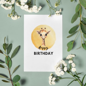 Printable Birthday Card With Giraffe, Giraffe Birthday Card, Printable ...
