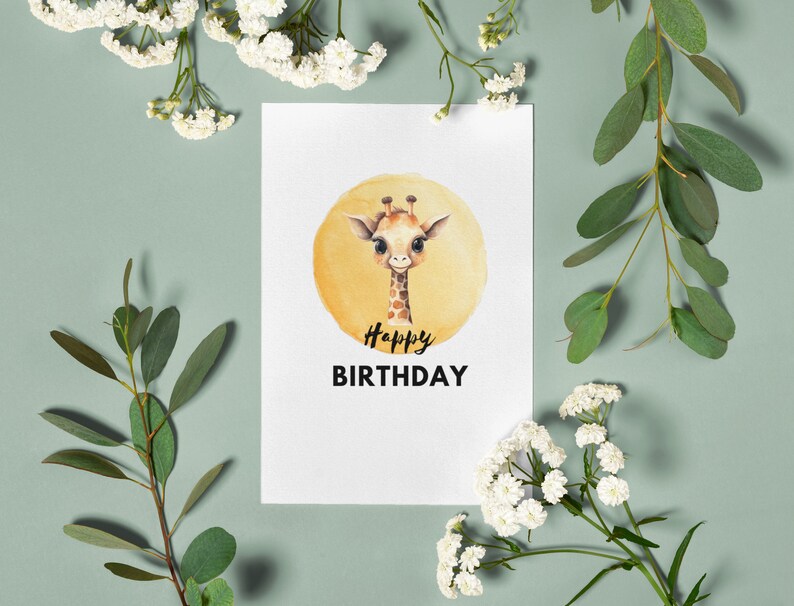 Printable Birthday Card With Giraffe, Giraffe Birthday Card, Printable ...