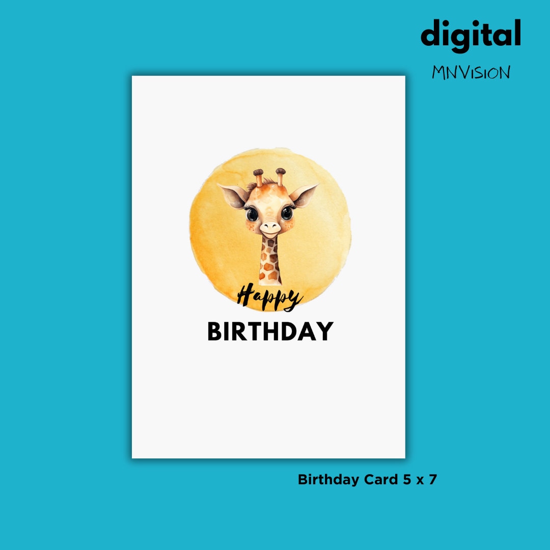 Printable Birthday Card With Giraffe, Giraffe Birthday Card, Printable ...