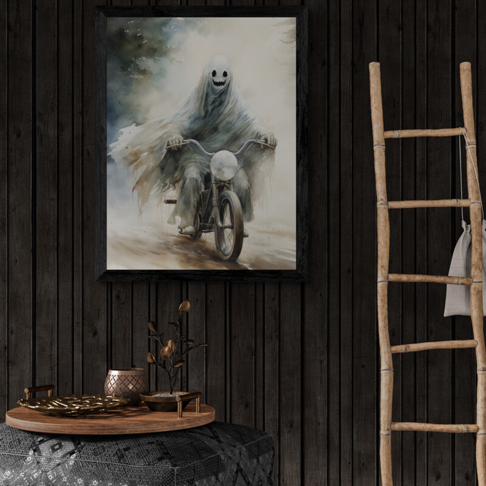 Ghost on the Bike Poster, Sheeted Ghost Art Print, Little Ghostface ...