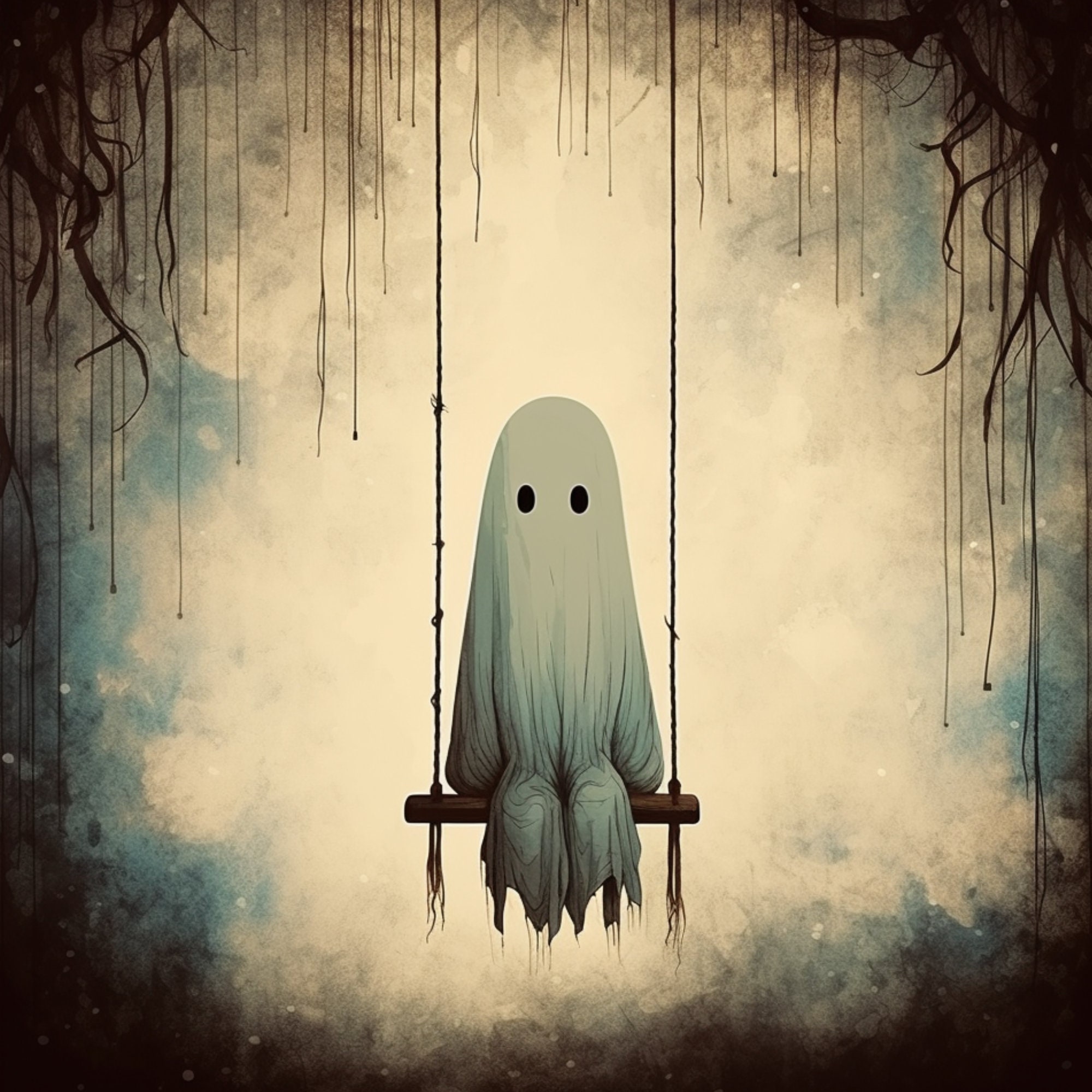 Ghost on the Swing Poster, Sheeted Ghost Art Print, Little Ghostface Spooky Gothic Printable ...