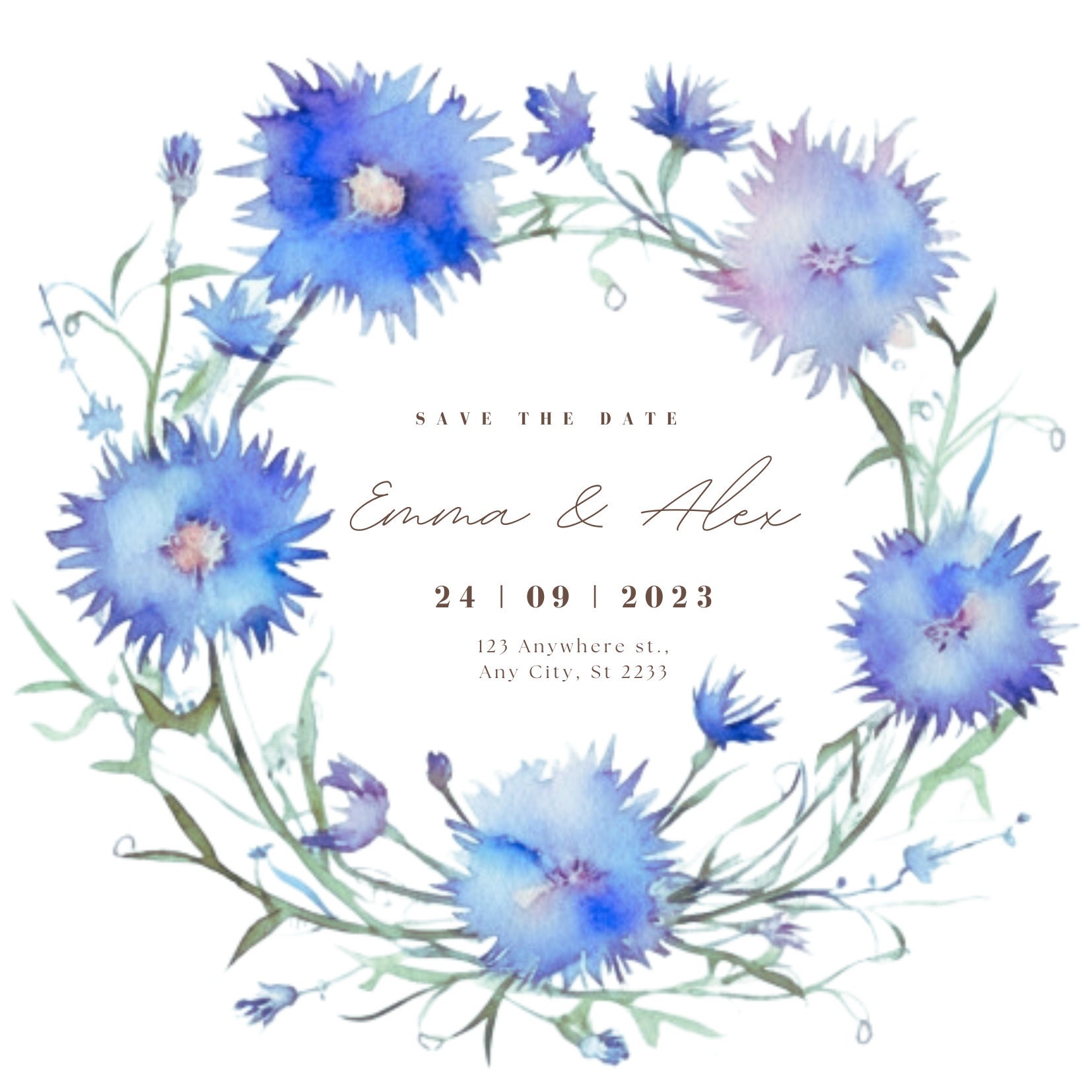 Blue Cornflower Wreath Watercolor, Blue Cornflower Frame, Delicate Soft ...