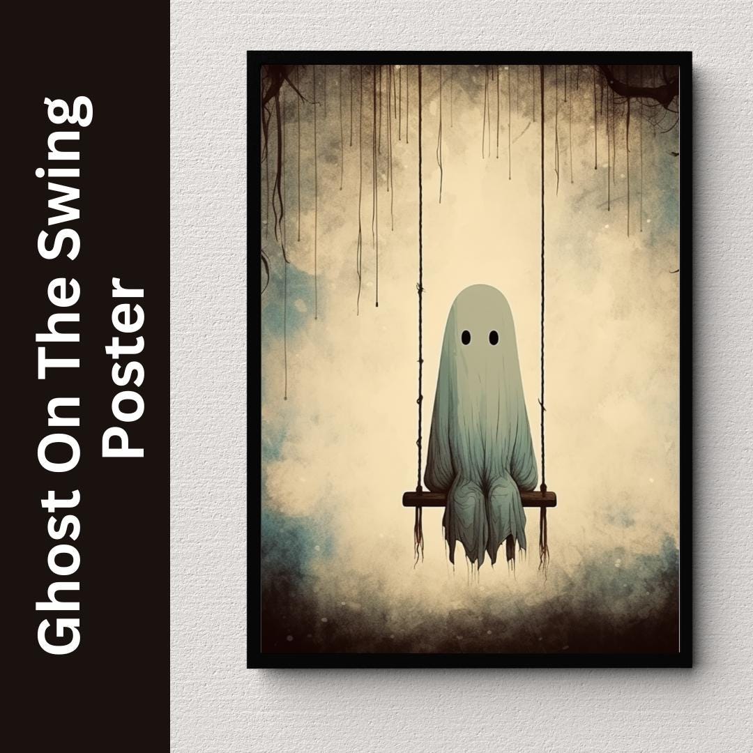 Ghost on the Swing Poster, Sheeted Ghost Art Print, Little Ghostface ...
