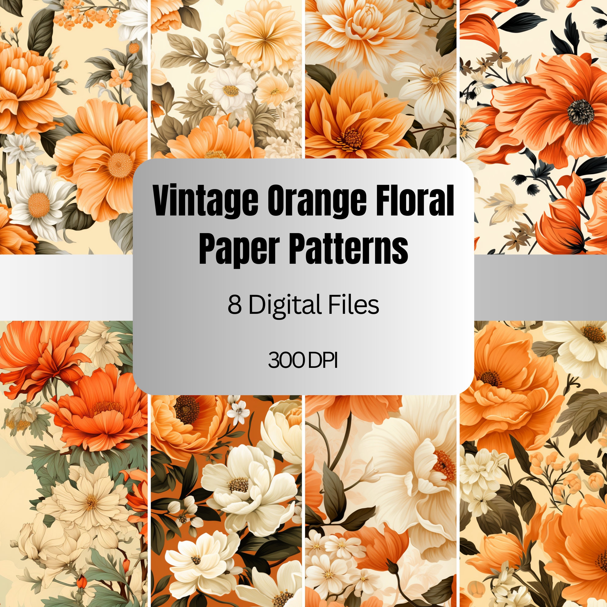 Printable Vintage Orange Floral Digital Paper, Shabby Chic, Seamless ...