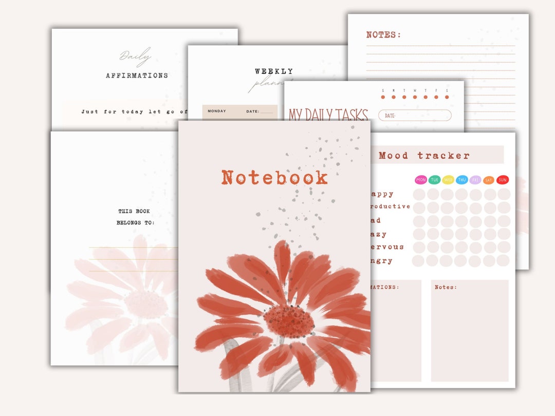Weekly Mood Tracker, Floral Printable Notebook, Printable Weekly Mood ...