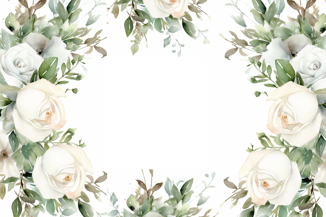 White Roses Border Clipart, Frame PNG, White Roses Watercolor ...