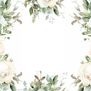 White Roses Border Clipart, Frame PNG, White Roses Watercolor ...