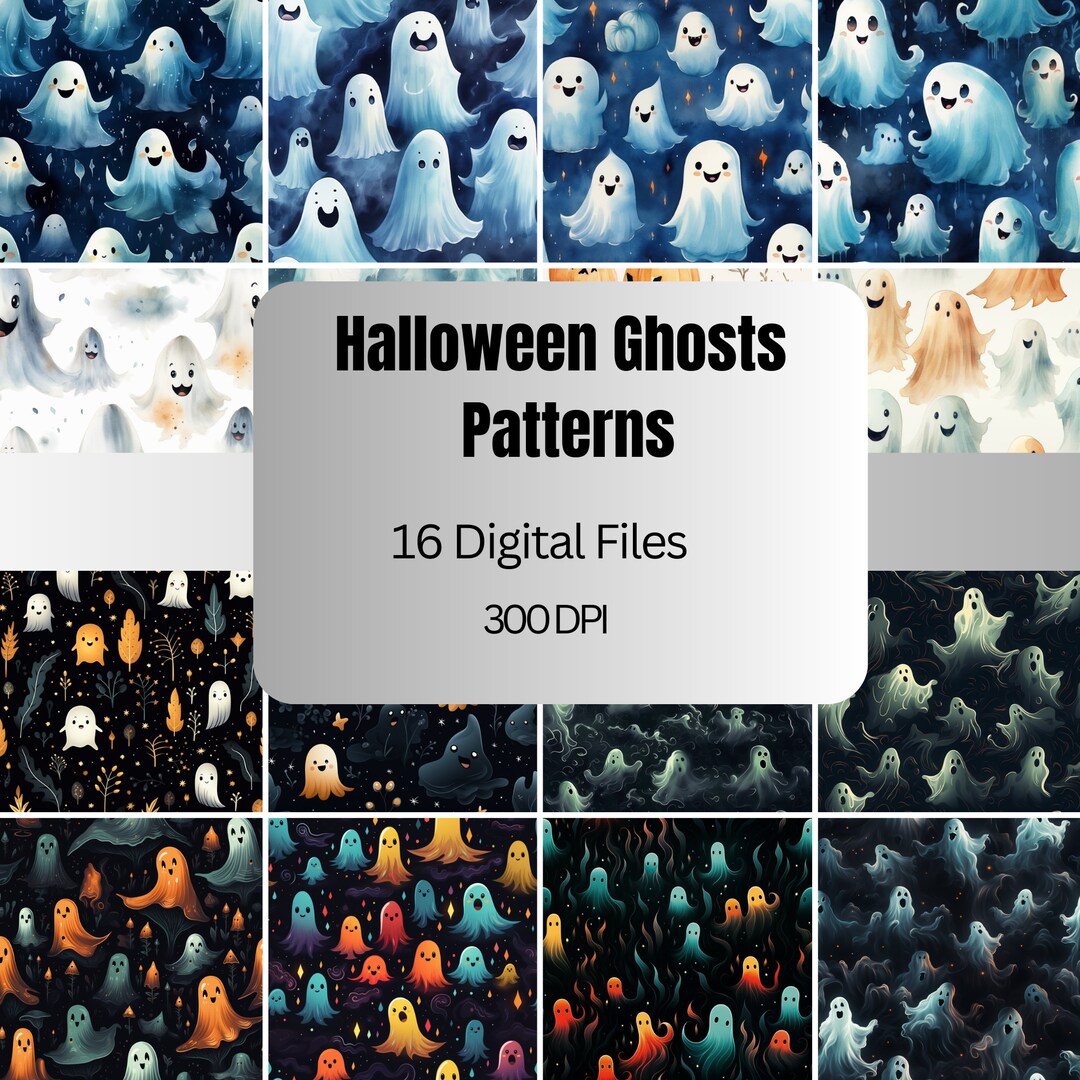 Halloween Ghost Patterns, Halloween Ghost Seamless Patterns, 16 Designs ...