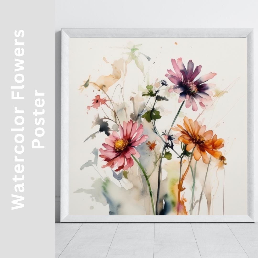 Loose Watercolor Flowers Poster, Watercolor Flowers, Home Decor, Wall ...