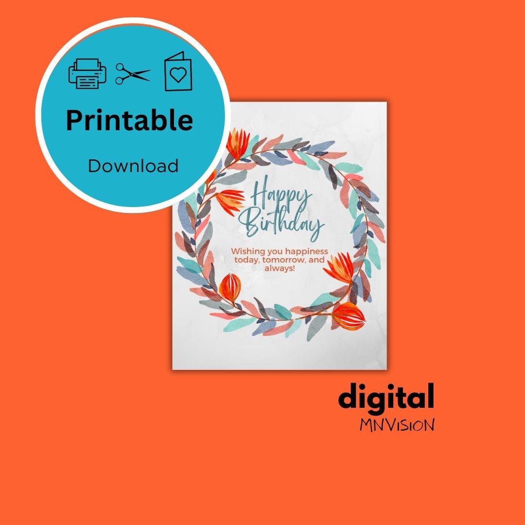Happy Birthday Greeting Card, Orange Flowers Greeting Card, Printable ...