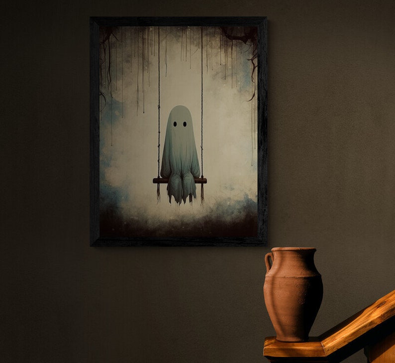 Ghost on the Swing Poster, Sheeted Ghost Art Print, Little Ghostface ...