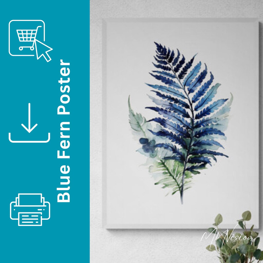 Watercolor Blue Fern Print Set Instant Download Botanical Wall Art ...