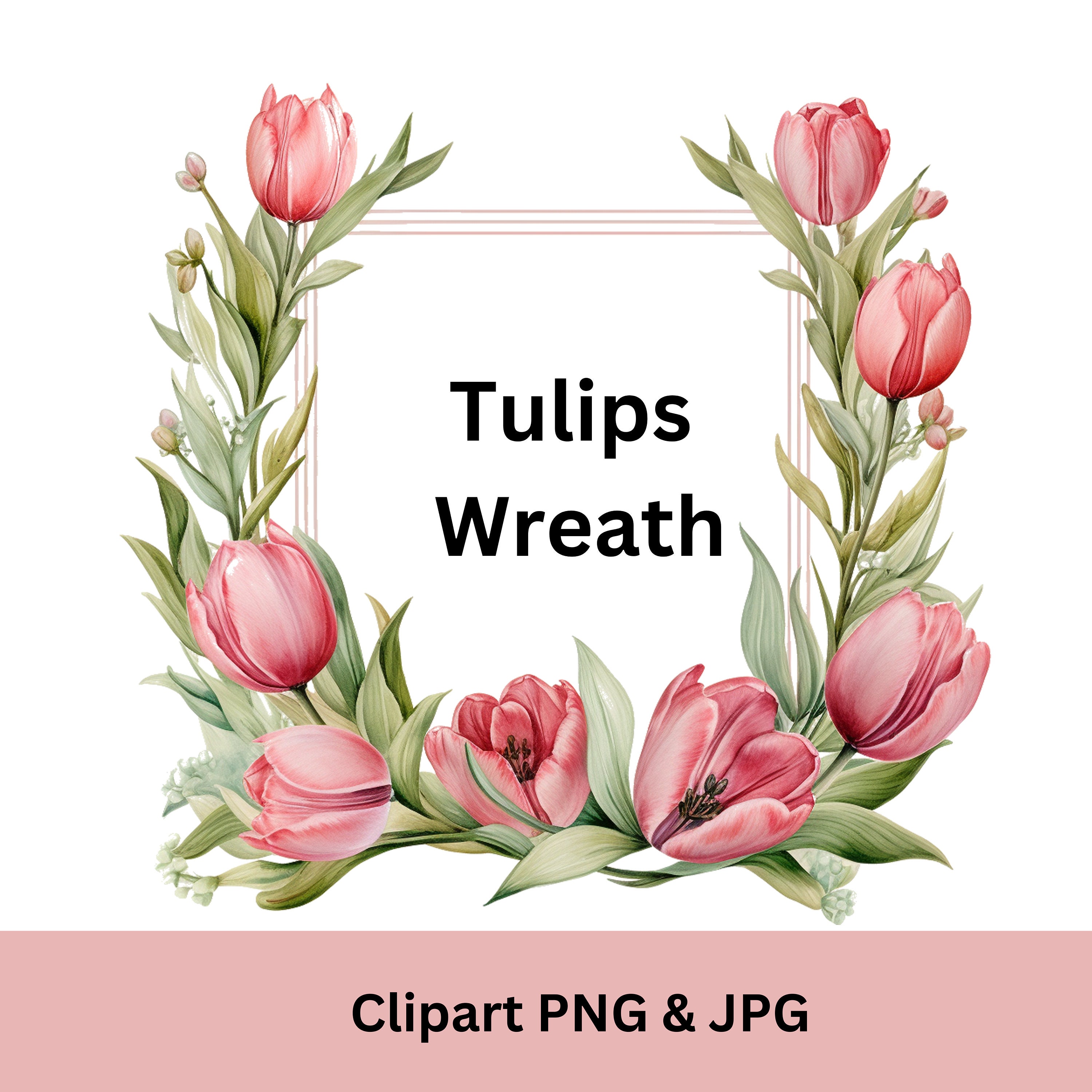 Watercolor Tulips Wreath, Floral Frame Clipart (PNG) - Etsy