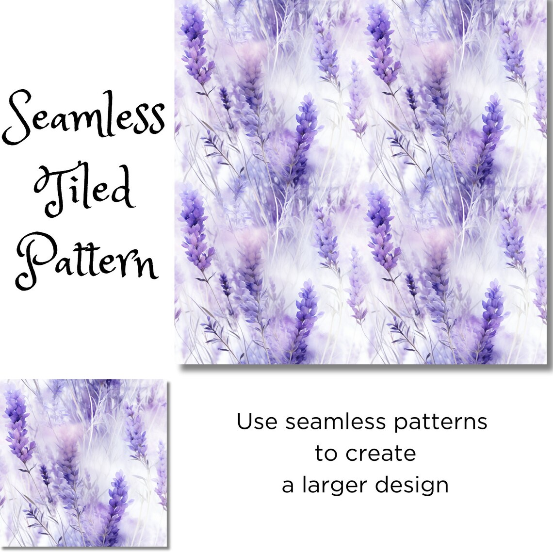 Lavender Fields Seamless Patterns, Watercolor Lavender Digital Paper ...