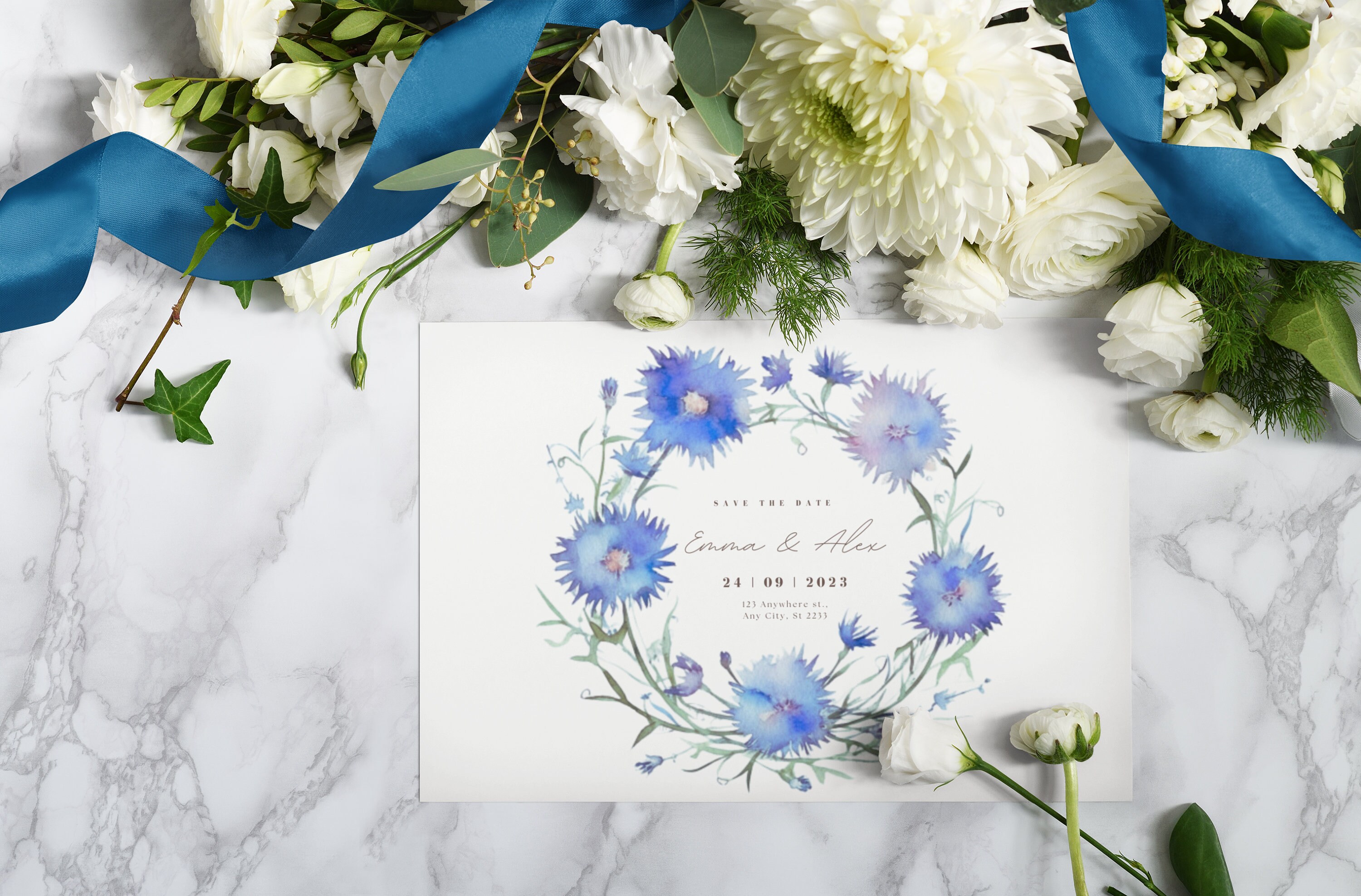 Blue Cornflower Wreath Watercolor, Blue Cornflower Frame, Delicate Soft ...