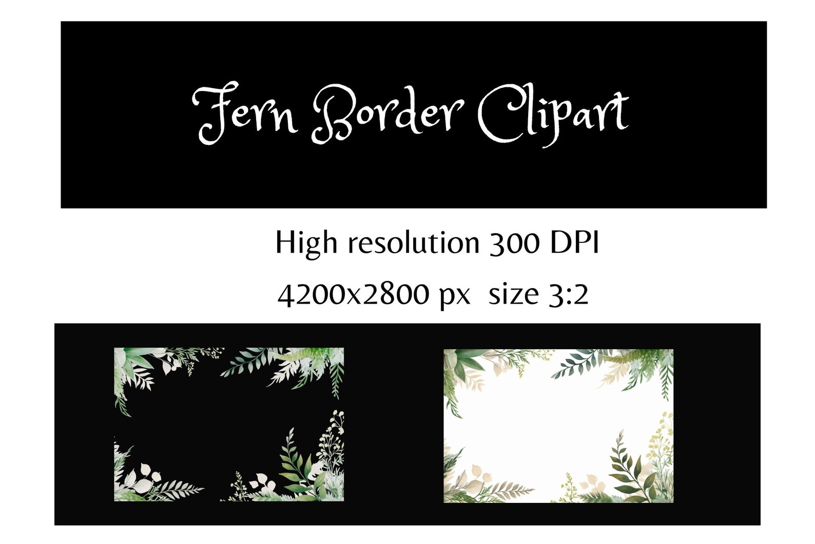 Fern Border Clipart, Frame PNG, Floral Frame, Floral Wedding Invitation ...