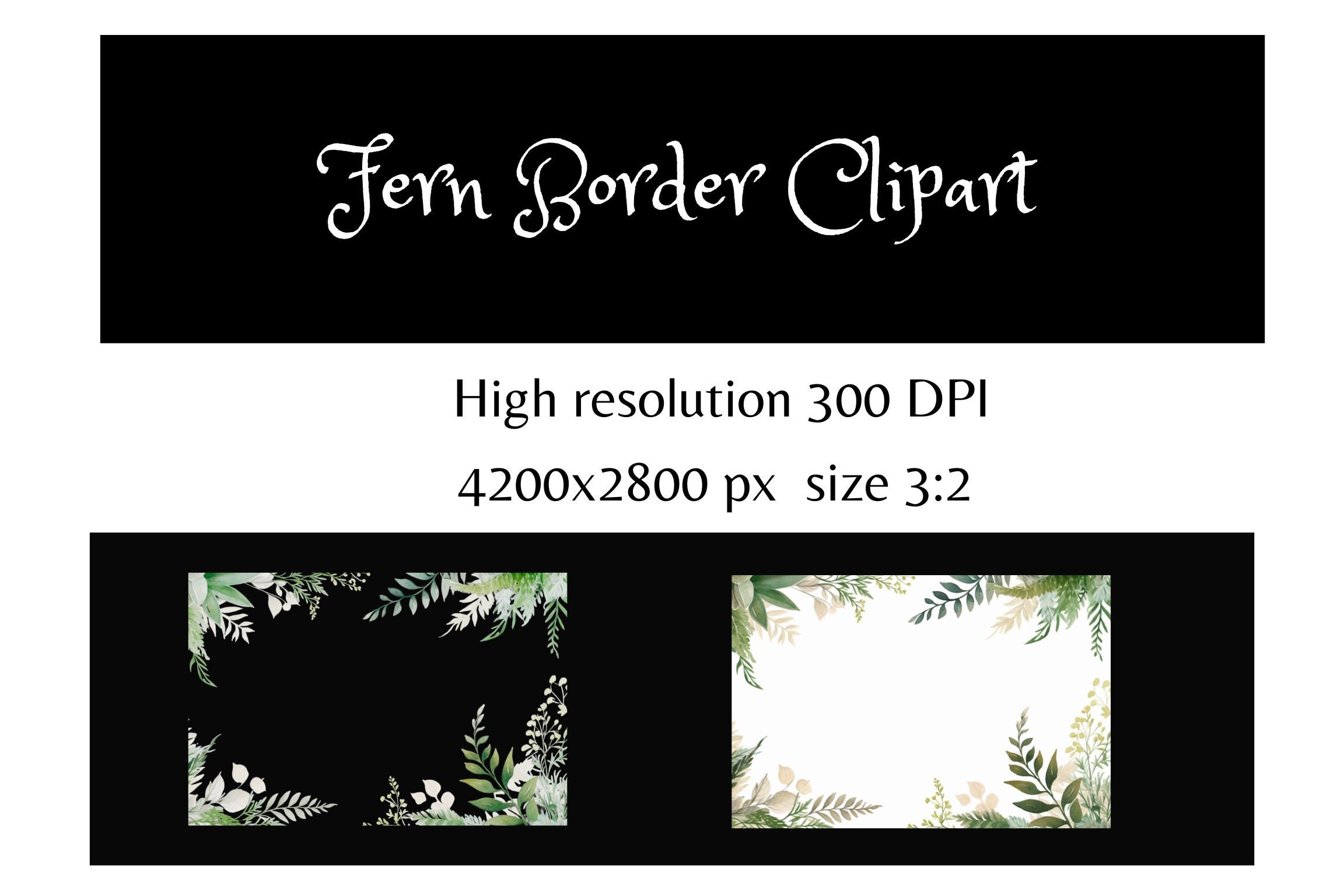 Fern Border Clipart, Frame PNG, Floral Frame, Floral Wedding Invitation ...