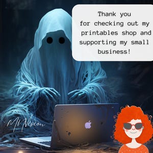 Ghost & Computer Poster, Sheeted Ghost Art Print, Little Ghostface ...