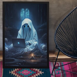 Ghost & Computer Poster, Sheeted Ghost Art Print, Little Ghostface ...