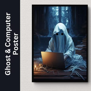 Ghost & Computer Poster, Sheeted Ghost Art Print, Little Ghostface ...