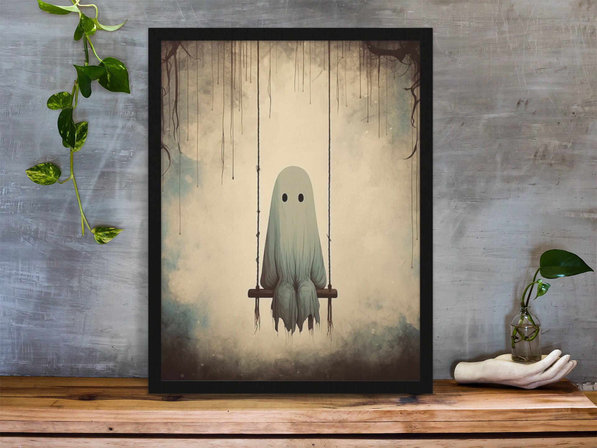 Ghost on the Swing Poster, Sheeted Ghost Art Print, Little Ghostface ...