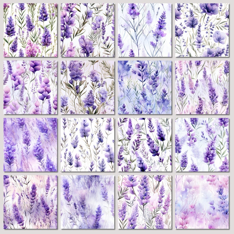 Lavender Fields Seamless Patterns, Watercolor Lavender Digital Paper ...
