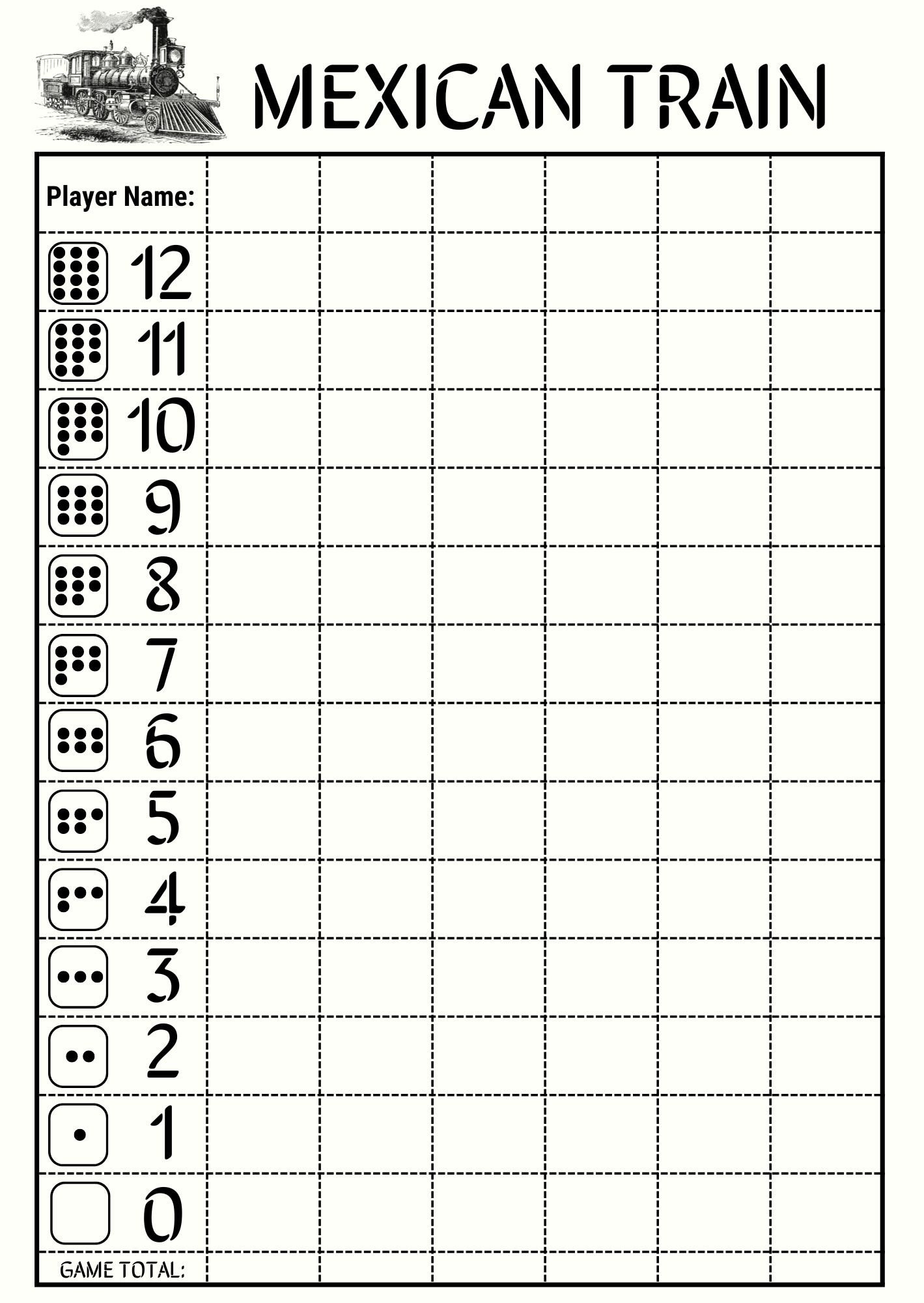 Editable Mexican Train Score Sheet Digital in Canva - Etsy