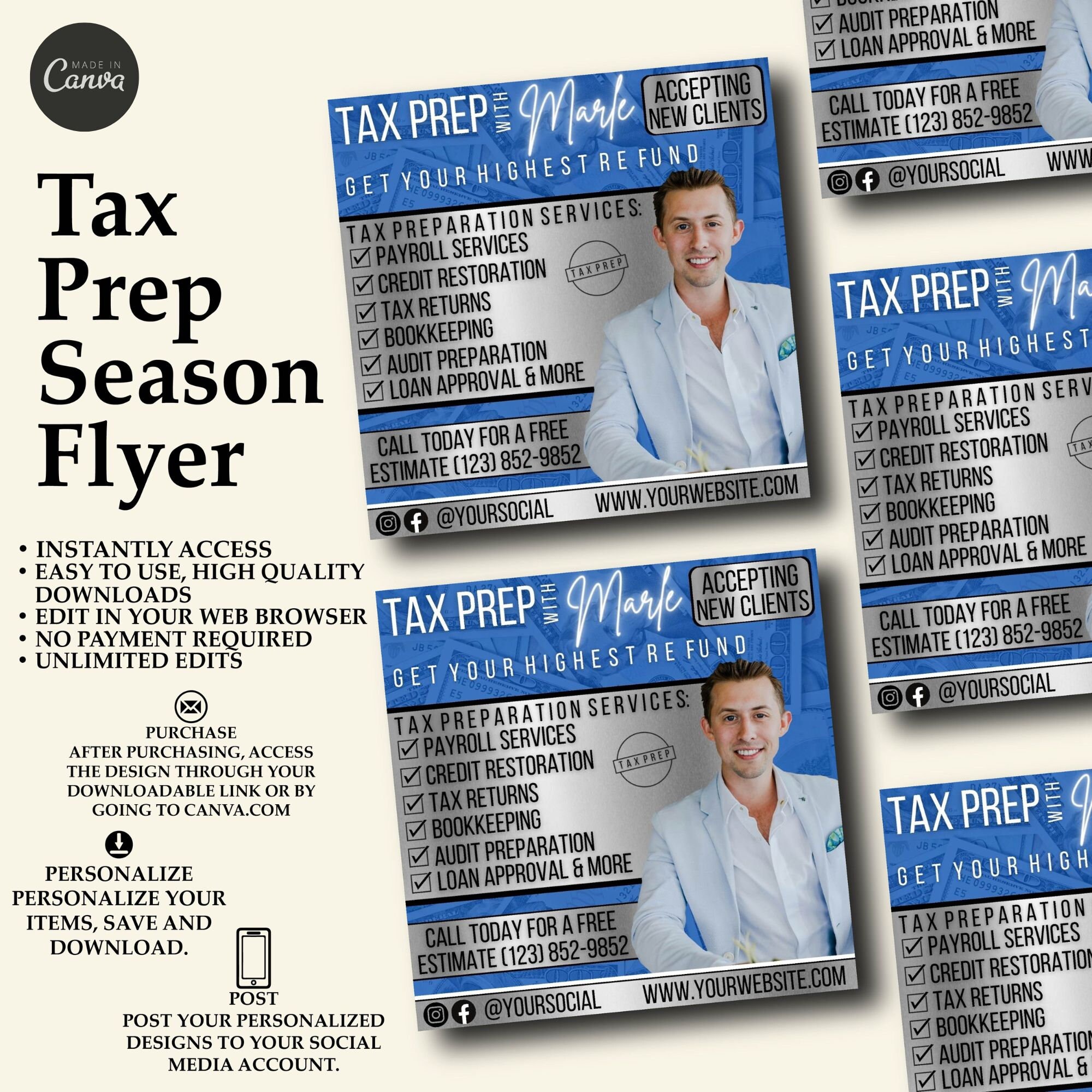2024 Tax Prep Season Flyer, Tax Season Flyer, Accountant Flyer, Credit ...