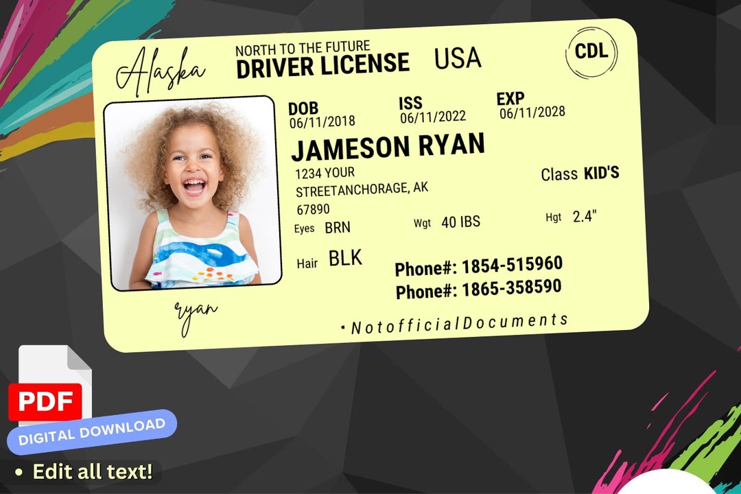 Printable Alaska Driver's License, Kid's Identification Safety Card ...