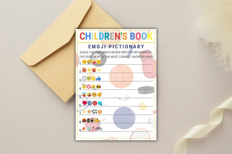 Editable Children's Book Emoji Pictionary Game Template, Baby Shower ...