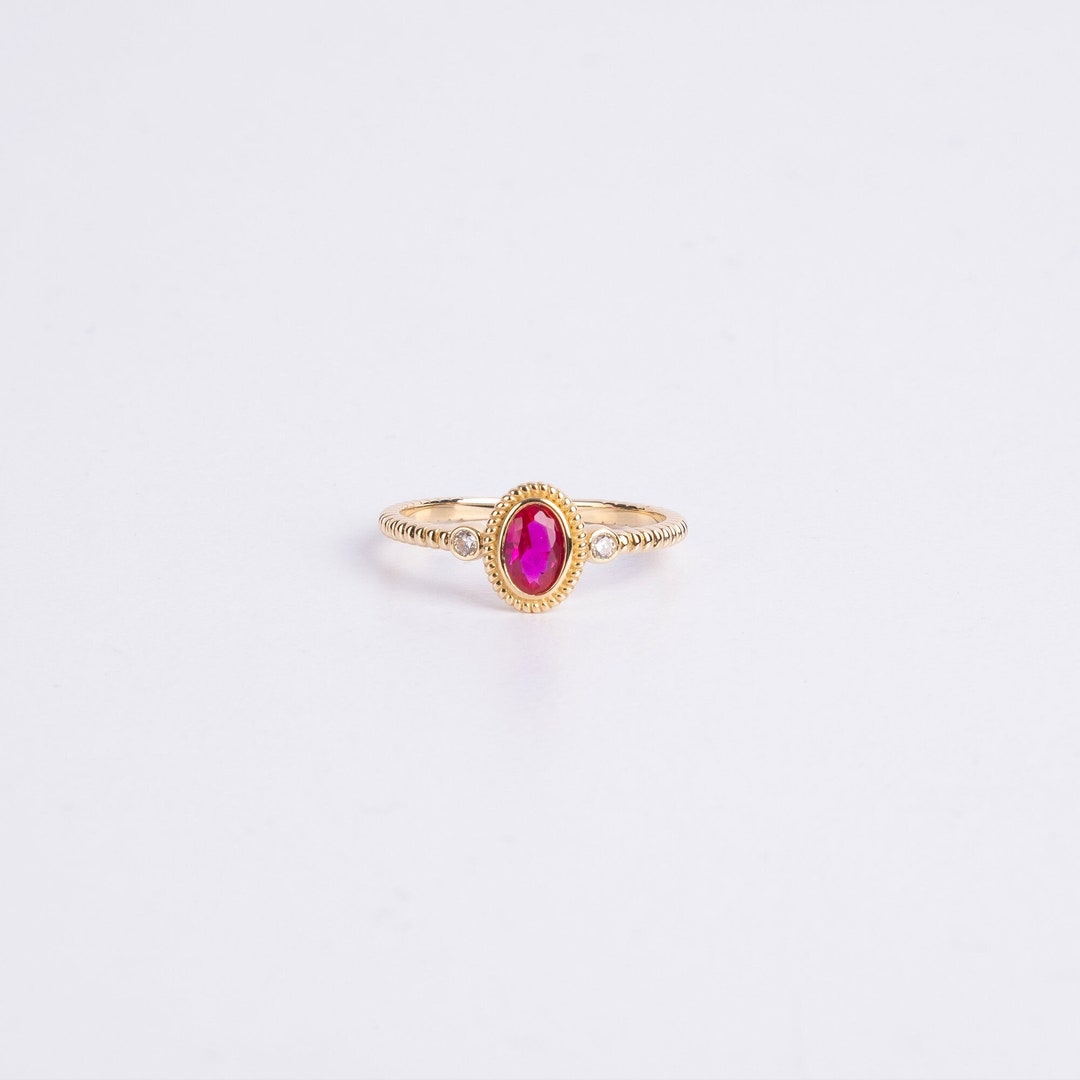 14k Gold Dainty Diamond Ruby Ring Minimal Ruby Engagement - Etsy