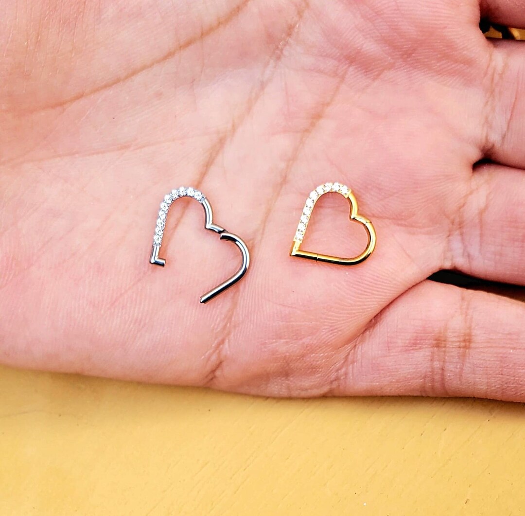 16G Implant Titanium Hinged CZ Heart Hoop/ Daith Earring Daith Hoop ...