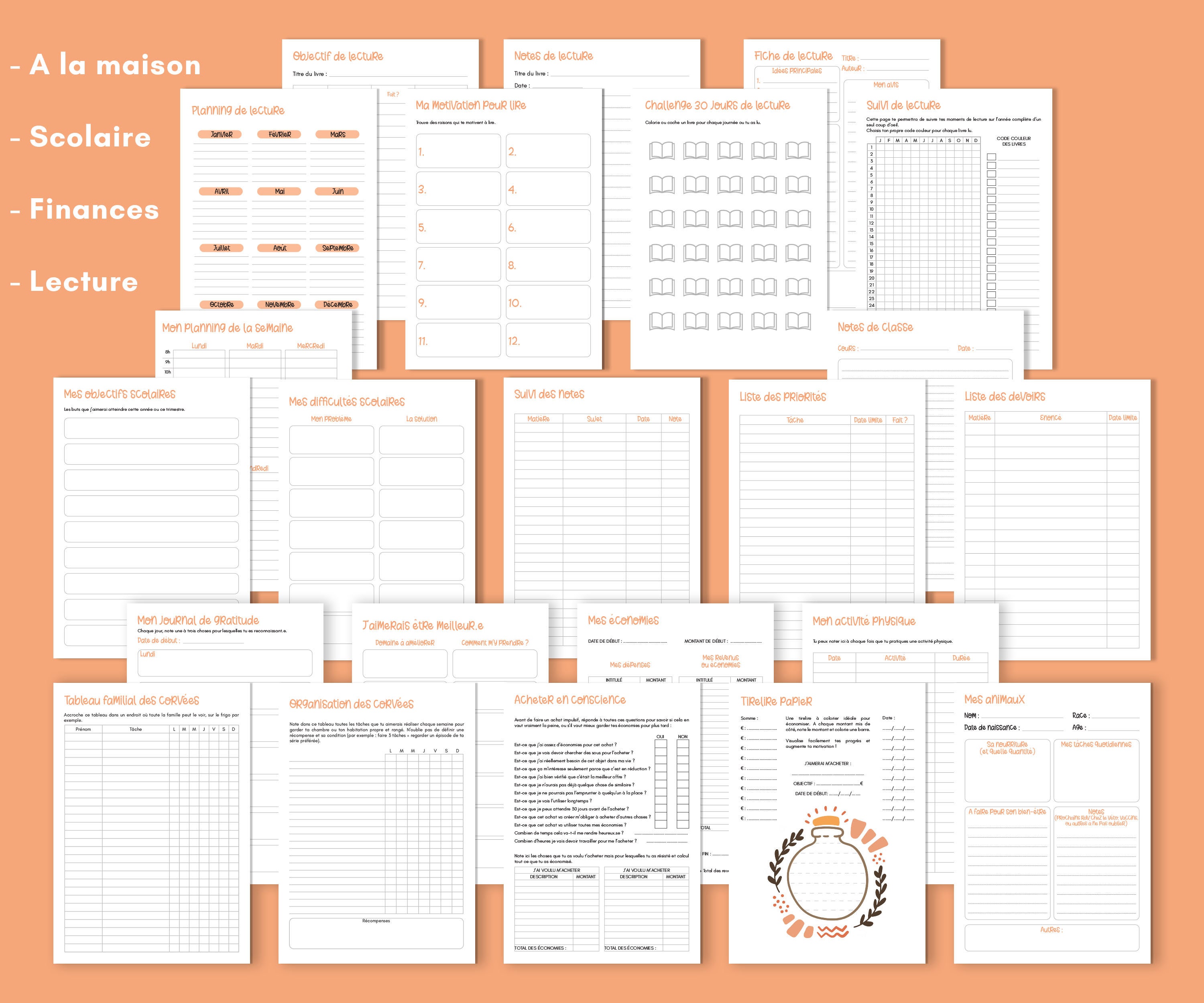 ADHD Planner in French, Ideal for Primary and Secondary School Children ...