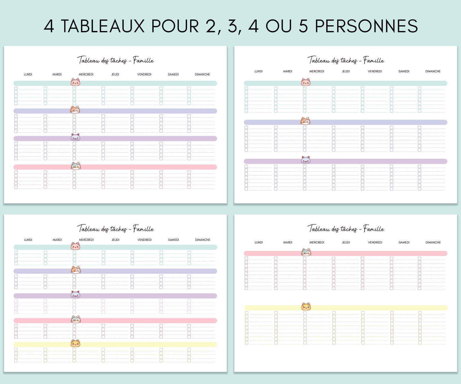 Tableau Familial Organisation Des Tâches Et Corvées Feuille - Etsy