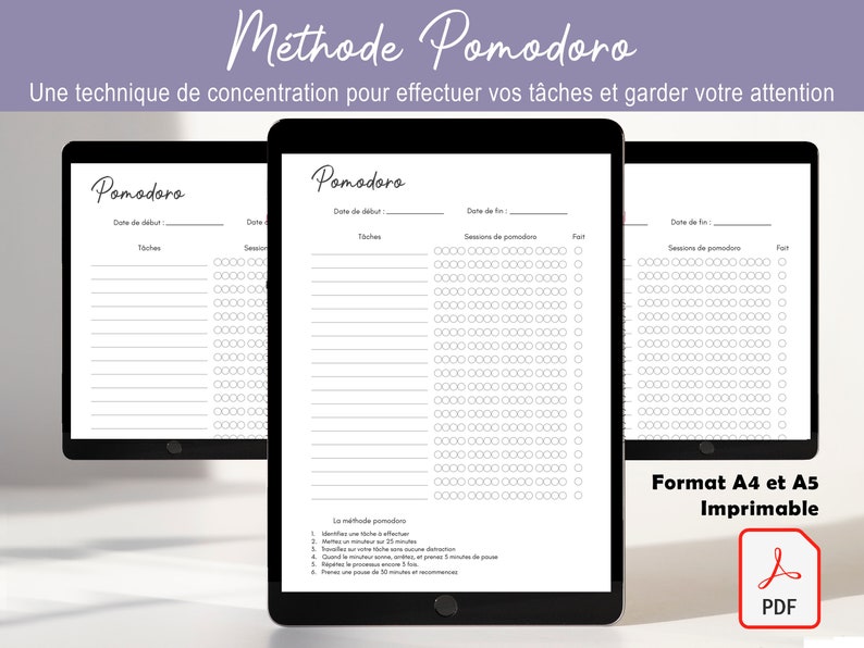Printable Pomodoro Sheet A4 and A5 PDF Format, Tool for Concentration ...