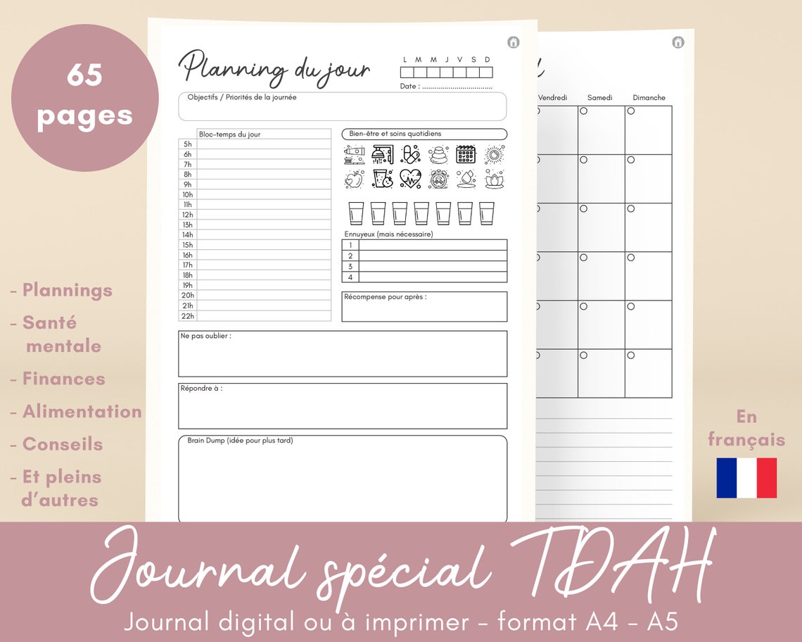 Planificateur TDAH en français PDF imprimable A4 et A5 - Etsy France