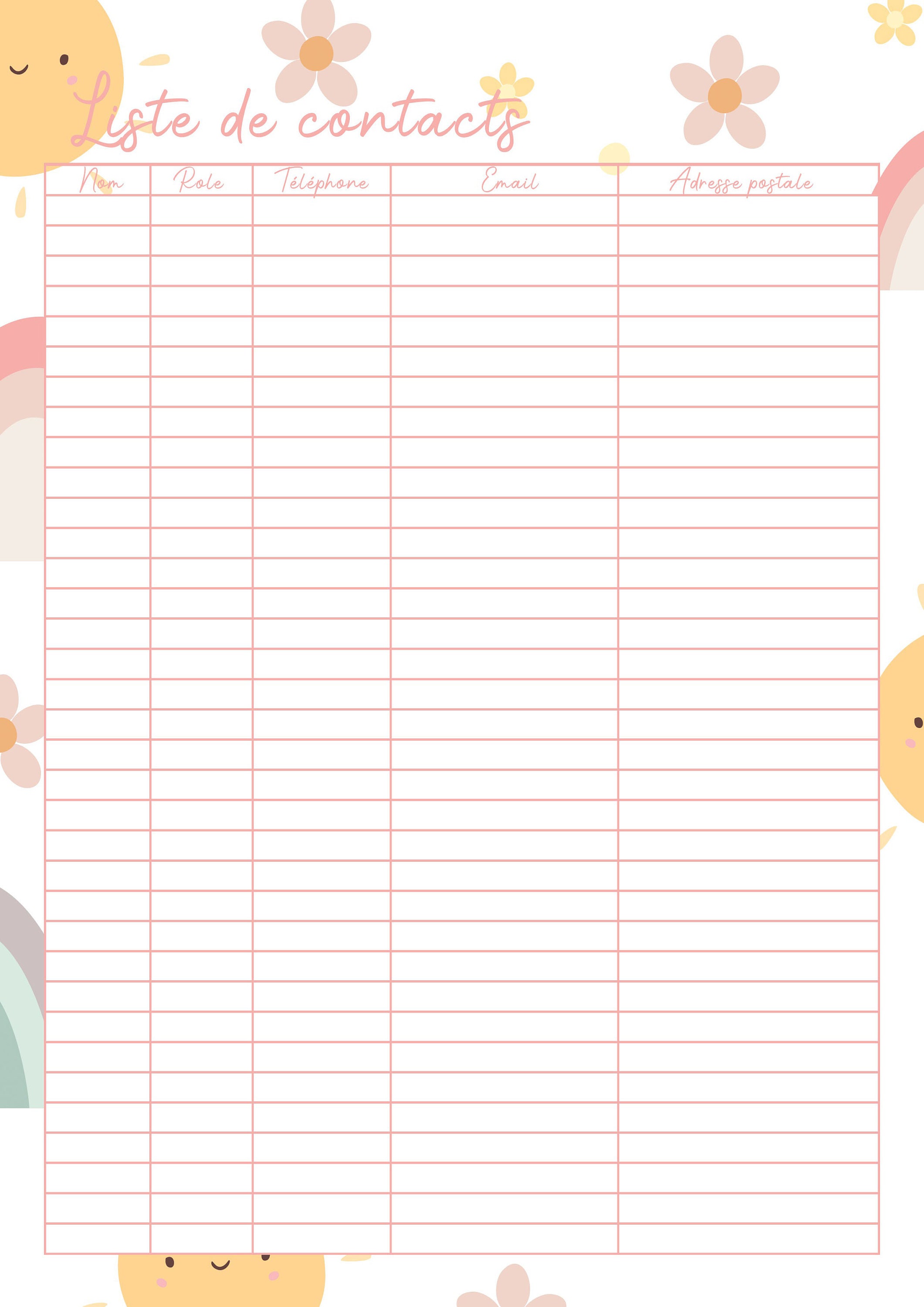 Printable Contact List A4 and A5 Format, Contact Information Sheet ...