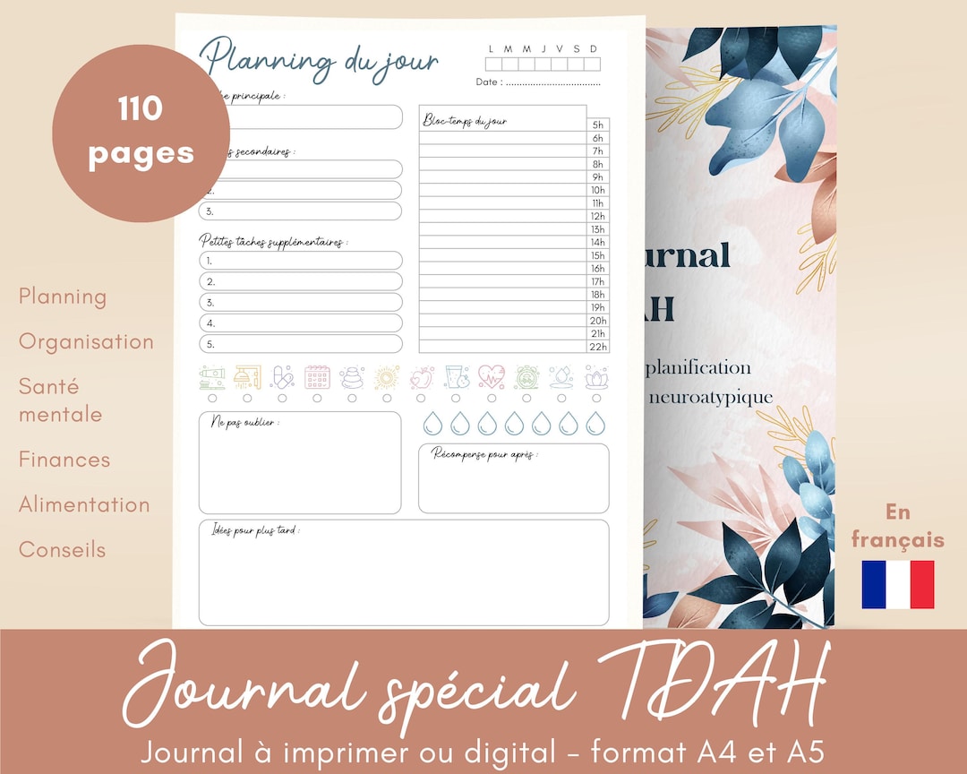 Special ADHD Journal in French, Printable and Digital PDF, Well-being ...