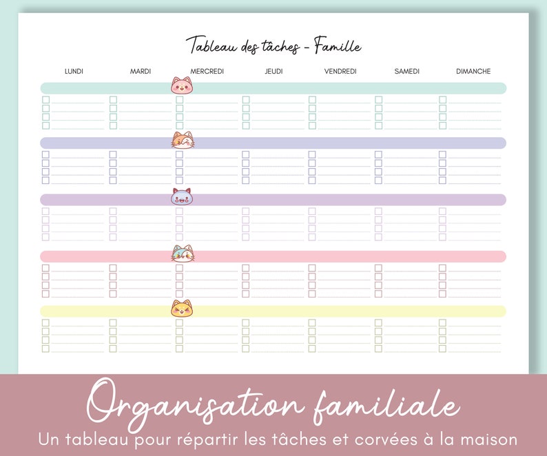 Family Table Organization of Tasks and Chores, A4 Sheet to Print ...