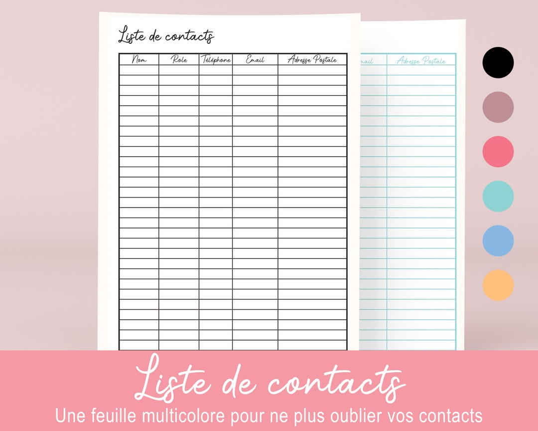 Printable Contact List, Contact Information Sheet, Address List, Phone ...