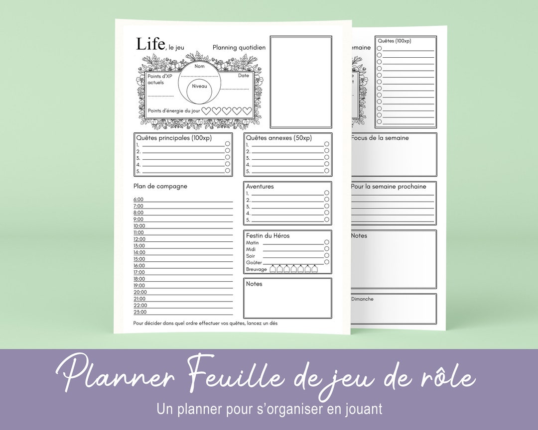 Daily and Weekly Planner Role Play A4 Format PDF, Organization Game ...
